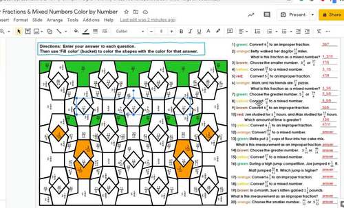 Improper Fractions to Mixed Numbers Worksheets Coloring by Number 4th ...