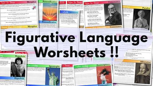 FIGURATIVE LANGUAGE Worksheets | 180 Literary Device Exercises | High ...