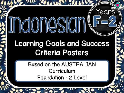 GRADE F-2 INDONESIAN Au. Curric. Learning Goals & Success Criteria Posters.