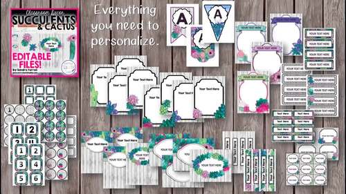 Back to School Classroom Decor SUCCULENTS and CACTUS Editable Files