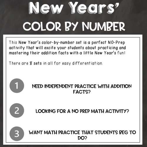 Happy New Years 2024 Math Activity Color by Number Coloring Pages #toast23
