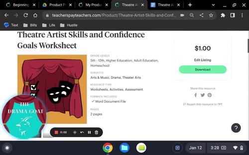 Theatre Artist Skills and Confidence Goals Worksheet by The Drama GOAT