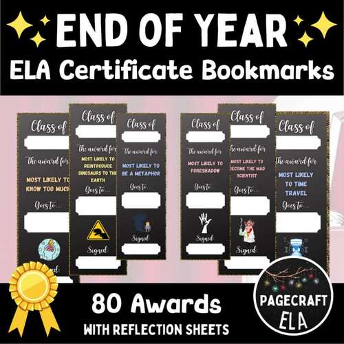 80 Editable Awards | End of Year ELA Certificate Bookmarks with Humor