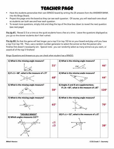 8th Grade Math Angle Relationships Review: BINGO Game (2023 Virginia SOL)
