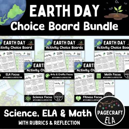 BUNDLE of Earth Day Activity Choice Boards with Rubrics | ELA, Math ...