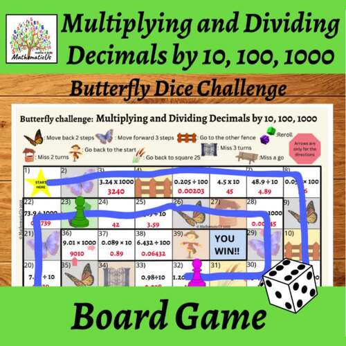 Multiplying Dividing Decimal by 10 100 1000 Butterfly Board Game