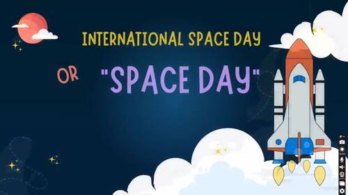 International Space Day Rocket PowerPoint slides Lesson Quiz for 1st2nd 3rd