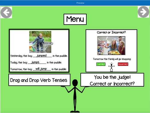 Verb Tenses Boom Cards™ Speech Therapy Syntax Activity Past Present ...