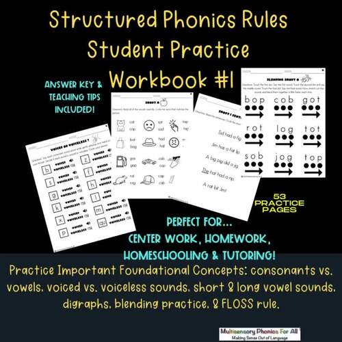 Structured Phonics Rules Practice Workbook #1 CVC, digraphs, FLOSS+ OG ...