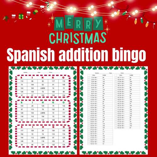 Spanish Christmas Addition Bingo Games - Bingo español de adición navideña
