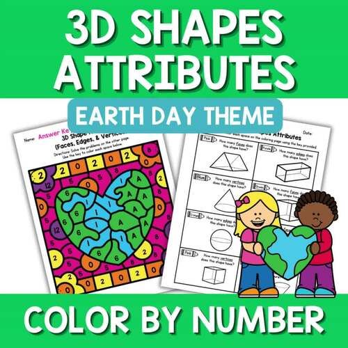Earth Day 3D Shapes Attributes Color by Number/Code (Vertices, Edges ...