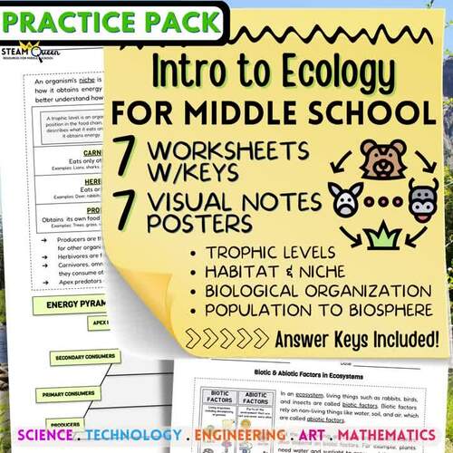 Ecosystems and Biological Organization Worksheets Posters Middle School ...
