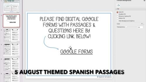 Spanish August Reading Comprehension Passages 3rd 4th Comprensión Lectoras