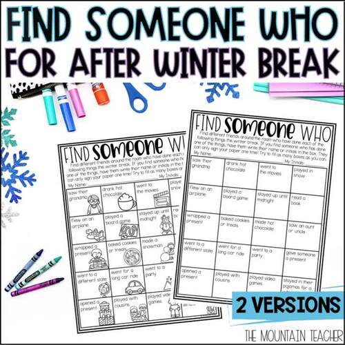 Winter Break Find Someone Who or Find a Friend Activity for 1st Day Back