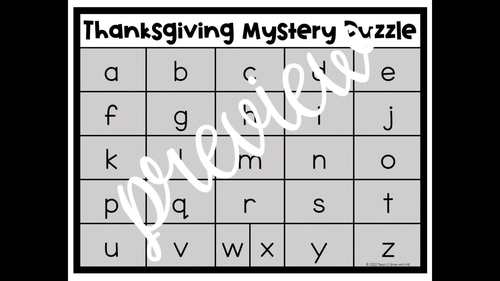 Thanksgiving Mystery Puzzles Alphabet Match for Kindergarten to 2nd Grades