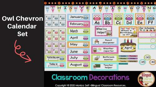 Owl and Chevron Calendar Set and Classroom Decorations | TPT
