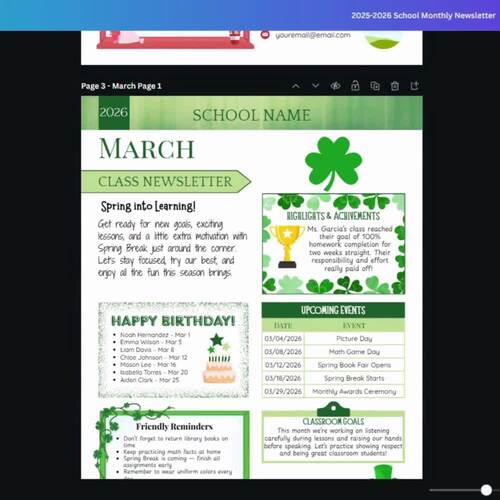 Editable School Newsletter Template Bundle – 12 Monthly Class Newsletters