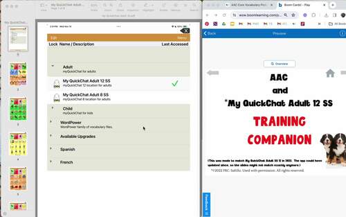 AAC Core Vocabulary TouchChat My QuickChat Adult Training Activity 12 and 8