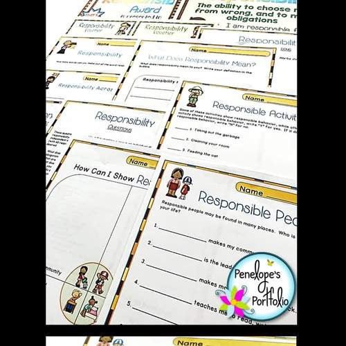 RESPONSIBILITY Lesson Character Education Activities by Penelope's ...