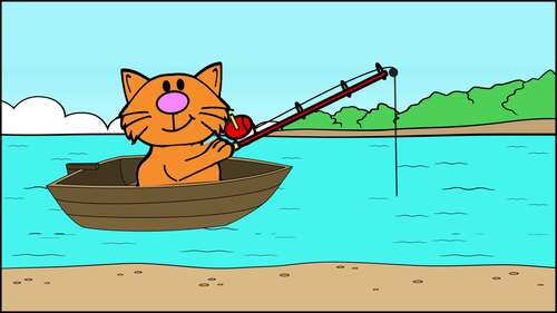 Funny Cat Fishing | Interactive PowerPoint Slide Show | AAC Core Vocabulary