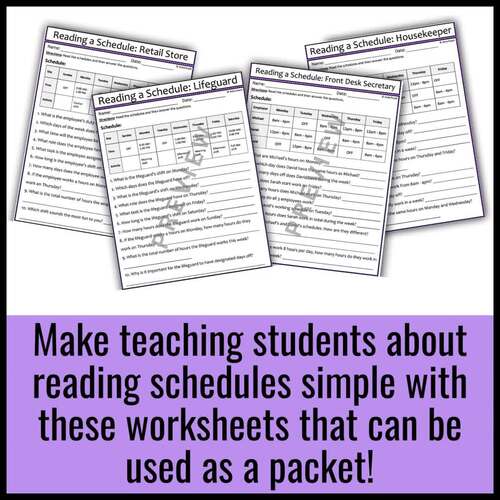 Reading a Schedule Worksheets Work Schedules Special Education ...