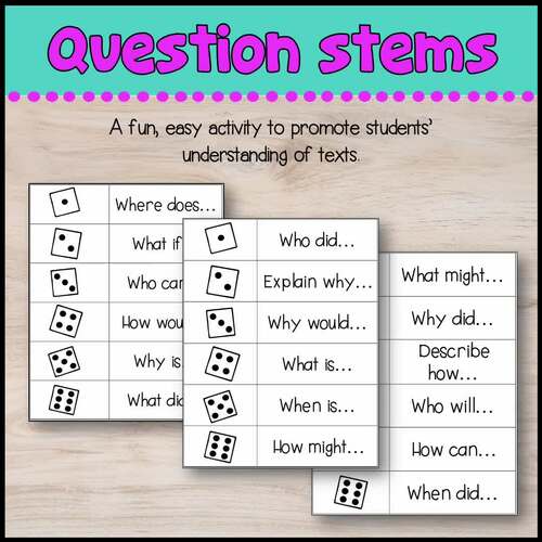 Comprehension Question Stems - 20 Dice Roll Activity Cards by Ideacations