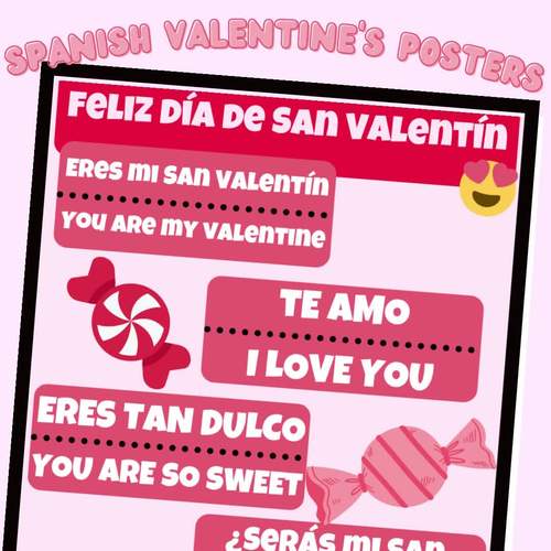 Spanish Valentine's Day Posters Elementary Love Sayings Valentine Words ...