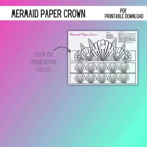 Mermaid Paper Crown Craft, Mermaid Kids Coloring Craft, Mermaid ...