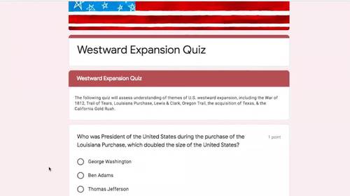Westward Expansion Google Classroom™ Digital Quiz 4th grade | TPT