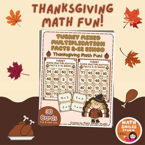 Turkey Mixed Multiplication Facts 2–12 Bingo | Thanksgiving Math Game ...