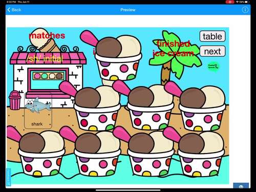 Ice Cream Shop Articulation Game for /sh, ch, j/ Boom Cards Distance ...