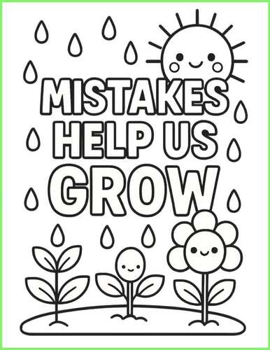 Mistakes Help Us Grow Coloring Page | Positive Affirmation Worksheet | Prek
