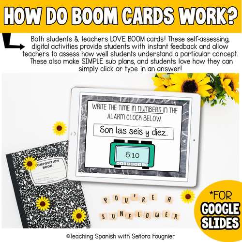 Spanish Time BOOM Cards Digital Task Cards | TPT