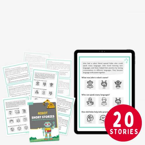 Robot 20 Short Stories with WH Questions Reading Speech Therapy ABA Autism