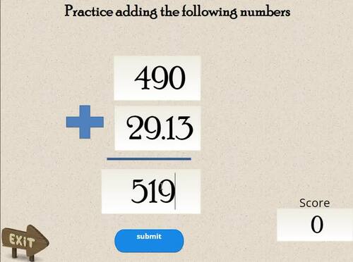 Add Four numbers w/decimals - Digital Activity - Instant Feeback ...