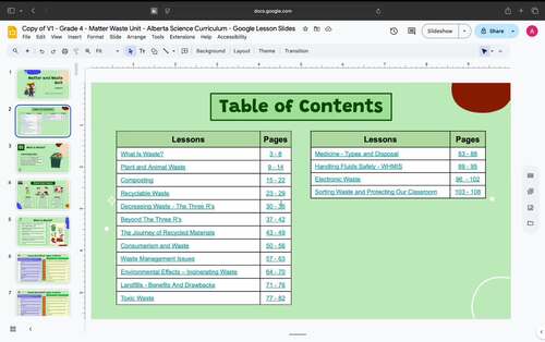 Grade 4 - Matter and Waste Unit - Alberta Science - Google Lesson Slides