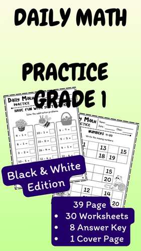Daily Math Practice Worksheets for Grade 1 | Black & White Edition ...