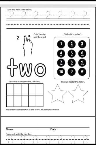 Numbers 1 - 20 ASL Practice Worksheet BUNDLE by ASL Teaching Resources