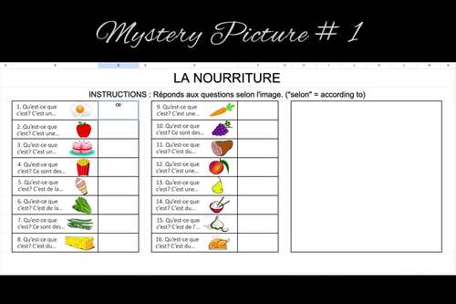 LA NOURRITURE FRENCH FOOD DIGITAL MYSTERY PICTURE PUZZLES | TPT