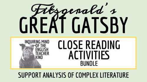 The Great Gatsby Close Reading Analysis Worksheets Bundle (Printable)