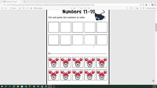 Number Order 11–20 Worksheets | Ocean Animals | Cut & Paste Activity
