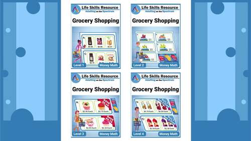 Money Math Worksheets - Reading Menus - Grocery Shopping - Clothes Shopping
