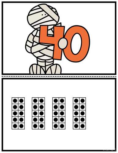 Halloween Count by 10’s Matching Cards | Ghost & Mummy Theme | 1st Grade
