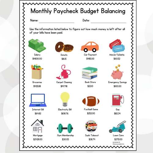 Monthly Paycheck Budgeting Worksheets: Checkbook Balancing Money Register