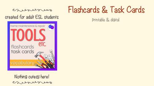 TOOLS Vocabulary Task Cards + Flashcards for Adult ESL Beginners ...
