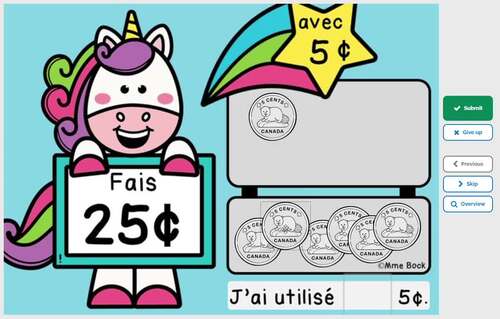 BOOM Cards: L'argent: Valeurs équivalentes (jusqu'à 50¢ et 50$) by Mme Bock