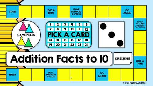 Addition Facts to 10 Board Game for use with PowerPoint™ for Math