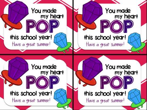 End of Year Gift Tag (Ring Pop- You made my heart pop) | TPT