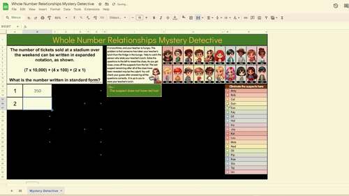 Google Sheets 4th Grade Mystery Detective Whole Number Relationships Review