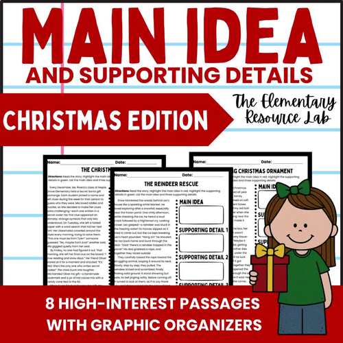 Christmas Main Idea & Supporting Details Graphic Organizer 3rd 4th 5th ...